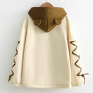 Blouse for Women Long Sleeve Kimloog Women Wear A Bear Cap Top Long Sleeve With A Ribbon Hair Ball Cute Sweater 2XL [video game] [video game]