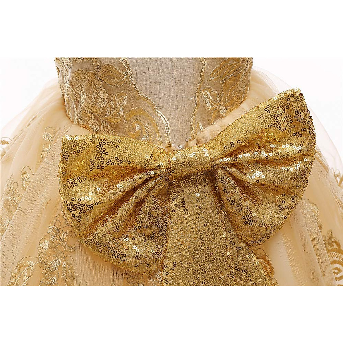 Baby Princess Girls Embroidery Dresses Toddler Lace Ruffles New Year Easter Tutu Dress with Headwear 12M 18M (Golden,80)