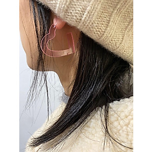 VEINTI+1 Pink Heart Shape Earring Transparent Acrylic Pink Heart Shape Candy Color Women's Charm Earring (3cm,1.18", H3- Pink)