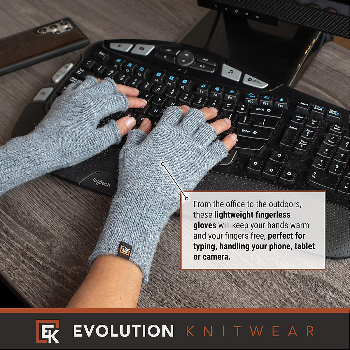 Evolution Knitwear Alpaca Knit Fingerless Gloves - Super Soft Baby Alpaca - Made in the USA - Small - Blue Grey