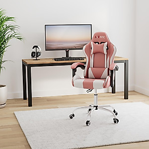 ALEAVIC Gaming Chair for Adults, High Back Ergonomic Computer Gaming Chair with Headrest and Lumbar Support, Pink White