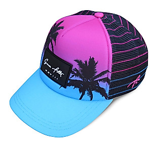 Grace Folly Foam Trucker Hat Snapback Mesh Baseball Cap for Men or Women (Palm- Pink & Teal)