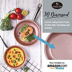 Culinary Edge 3D Diamond Textured Bottom 9.5-Inch Nonstick Oven/Dishwasher Safe Fry Pan - Rose Gold