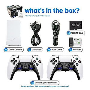 Wireless Retro Game Console, 40+ Emulators Console, Plug and Play Video Game Console, 128GB Built in 40000+ Video Games, HDMI Output, 2.4G Wireless Controllers, Great Gifts for Children and Adults