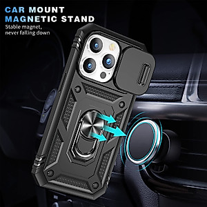 IYTRRYH for iPhone 15 Pro Max Case Kickstand with 2Tempered Glass Screen Protectors with Camera Cover&Magnetic Stand Ring Military Grade Drop Shockproof Heavy Duty Protection iPhone15Pro Max6.7‘’Black