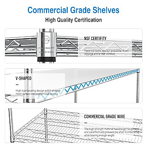 3 Tier NSF Wire Shelf Shelving Unit, 24 x 72 x 62 Inch 3000lbs Capacity Heavy Duty Adjustable Storage Rack with 5in Wheels and Shelf Liners and Extensible Designs Large Utility Storage Rack - Chrome