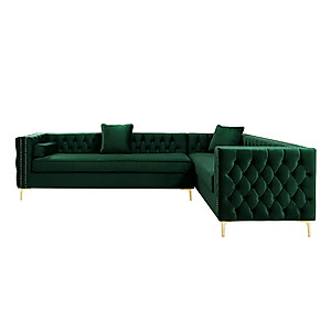 Inspired Home Green Corner Sectional Sofa - Design: Giovanni | 120" Right Facing | Velvet | Storage | Metal Legs | Tufted Design