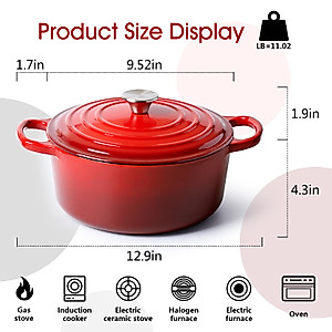 Generic 4.5 Quart Enameled Cast Iron Dutch Oven Pot with Lid, Dual Handles Enamel Dutch Oven, Non-Stick Round Dutch Oven for Bread Baking (Gradient Red), ZTG-CH-001