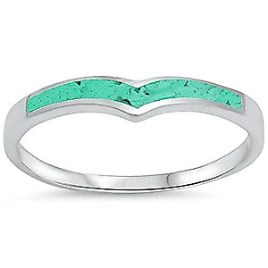 Blue Apple Co. Simulated Turquoise CZ Size-11 Wedding Engagement Ring V shape 925 Sterling Silver