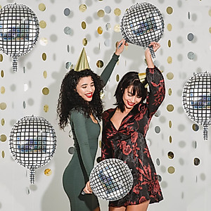 C CRYSTAL LEMON Disco Ball Balloons – 22-Inch Disco Ball Balloon Set for Weddings, Parties, Bridal Showers, Events – Aluminum Foil Disco Balloons in 4D – Round Metallic Silver 70s Balloons – 6pcs