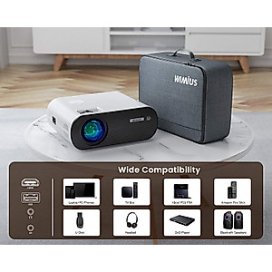 WiFi Bluetooth Projector, WiMiUS 2023 Top 1 Mini Projector with Carry Bag, Full HD 1080P & 300", Portable Projector for HDMI,VGA,USB,AV,Laptop,Smartphone