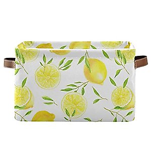 xigua Fresh Lemons Pattern Square Storage Basket,Collapsible Sturdy Fabric Storage Basket Cube W/Handles for Clothes Toy Closet(1 pcs)