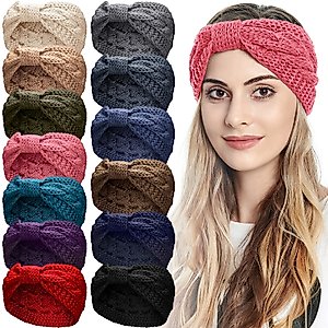 Canlierr 13 Pcs Women Headband Ear Warmer Winter Knitted Headband Crochet Hair Turban Ear Warmer Head Band Bow Knot Knit Head Wrap for Women Girls Warm Winter Gifts