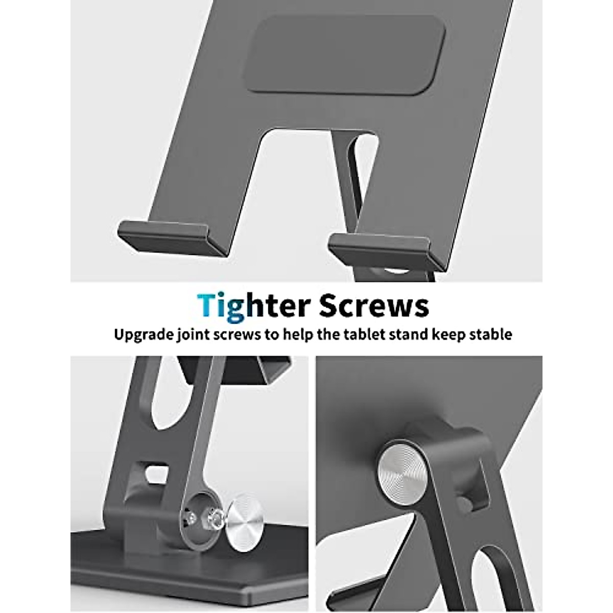 ALASHI Tablet Stand - Foldable, Adjustable Height, Multi-Angle, Sturdy Metal Base, Holds 4-13.3 Inch Tablets, Gray