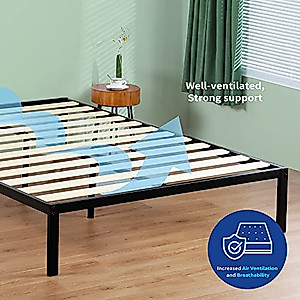 Olee Sleep 14 inch Modern Metal Platform Bed Frame / Mattress Foundation / Wood Slat Support / No Box Spring Needed, Full, Black