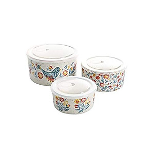 The Pioneer Woman Mazie 6-Piece Round Ceramic Nesting Bowl Set with Build-In Steam Release,15.5 ounce
