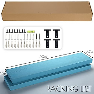 Habudda Floating Shelves, Wall Decor Wood Shelf for Bathroom Bedroom Kitchen Living Room Hanging Mounted Storage, 30 Inch Set of 2, Wooden Rustic Bohemian Blue