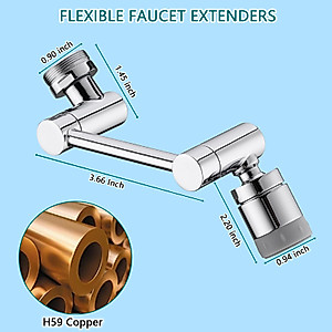 TIDYENDURE 1080°Swivel Faucet Extender, Sink Water Faucet Aerator Extension, 2-Flow Sprayer Faucet Head, Faucets Bubbler for Kitchen and Bathroom Sink Faucet, Tap Adjustment for Face Washing, Silver