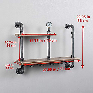 Industrial Wall Mounted Wine Rack,2 Tier Stemware Rack,Wine Bottle Stemware Glass Rack,Mugs Racks,Bottle & Glass Holder,Wine Storage Display Racks,Home & Kitchen Décor(28inch)