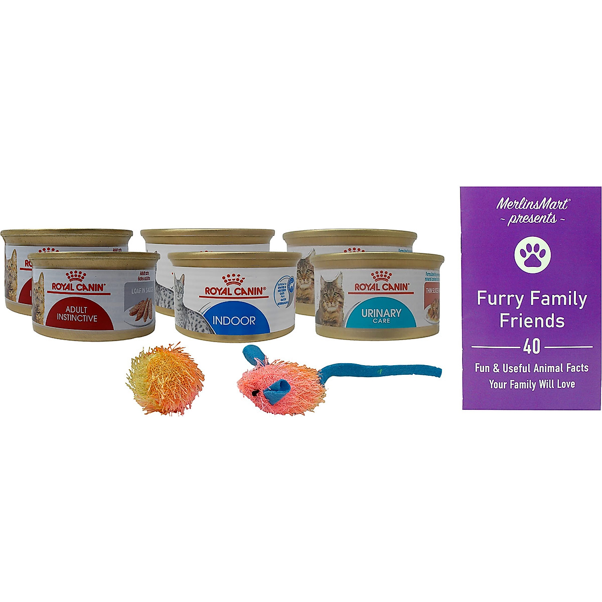 Royal Canin Cat Food 3 Flavor 6 Can Sampler, (2) Each: Urinary Care Slices in Gravy, Indoor Morsels in Gravy, Adult Instinctive Loaf (3 Ounces) - Plus 2 Catnip Toys and Fun Facts Booklet Bundle