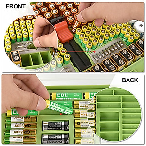 Battery Organizer Storage Holder Case with Double-Sided, Garage Box with Tester Checker. Batteries Container for 269pcs AA AAA AAAA 3A 4A 9V C D Lithium 4LR44 CR2 CR123A CR1632 CR2032 18650 -Green