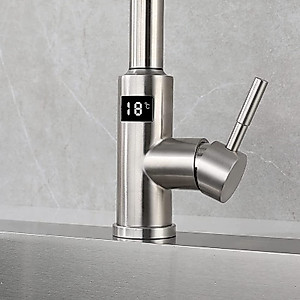 Yalsfowe Touch on Kitchen Faucet, Kitchen Faucet with Pull Down Sprayer, Smart Sensor Kitchen Facucet Stainless Steel, Kitchen Sink Faucet with Temperature Display, 360° Kitchen Mixer Tap,Brushed nick