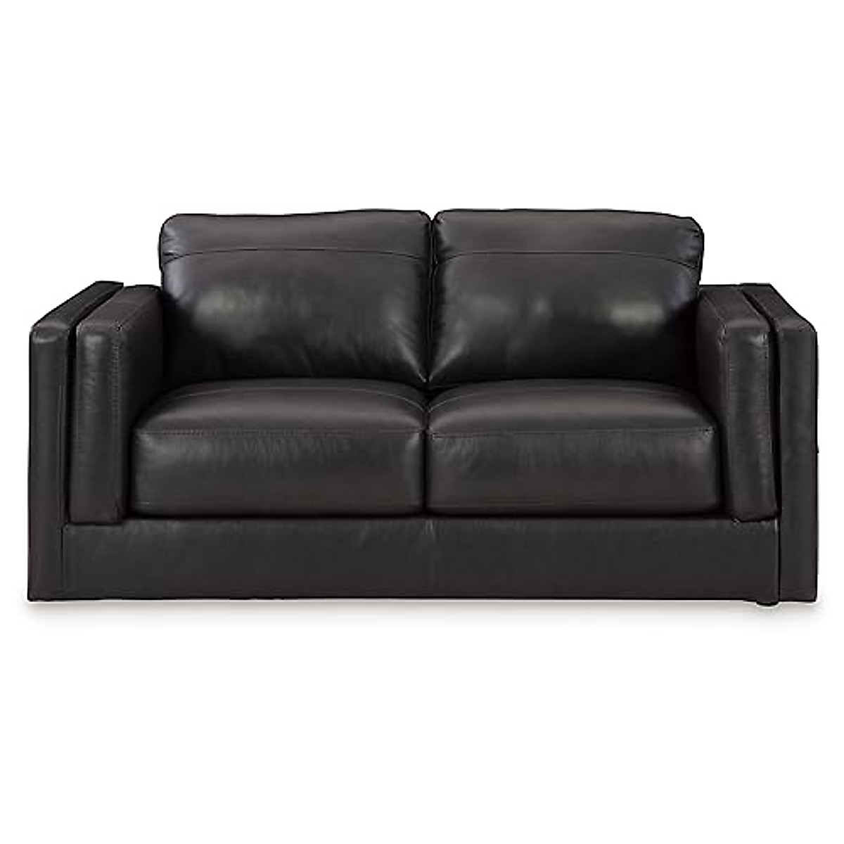 Signature Design by Ashley Amiata Modern Leather Match Loveseat with Non-skid Legs, Black