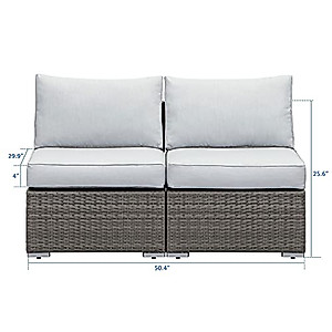 Wisteria Lane 2 Piece Outdoor Patio Armless Sofa, Outdoor Wicker Sectional Furniture with Cushion, Additional Loveseats for Garden Backyard, Grey