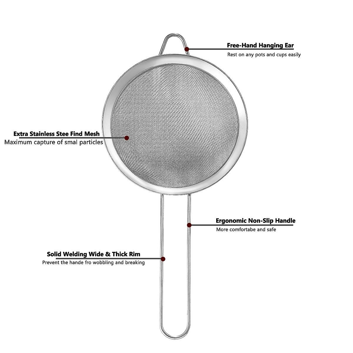 Fine Mesh Strainers for Kitchen, COKUMA Stainless Steel Metal Hand Small Mini Sieve Strainer, Cocktail Strainer Tea Coffee Juice Strainer，Food Strainer with Handlle (3.35inch, Silver)