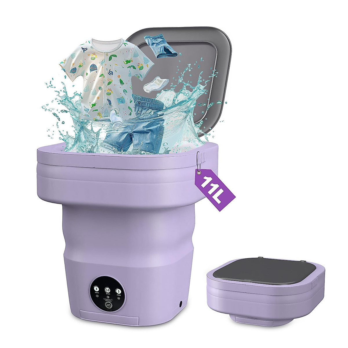 SEMONE Portable Washing Machine,11L Folding Mini Washer with 3 Modes Deep Cleaning of underwear, baby clothes, Foldable Washing Machine for apartments, dormitories, hotel, WSHG123