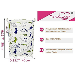 TIBAOLOVER Dinosaur Laundry Basket Baby Laundry Hamper Cute Kids Hamper Toy Storage Bin Handles for Boys and Girls Dinosaur Room Decor (Polychrome Dinosaurs)