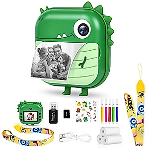 Ainiv Instant Print Cameras for Kids, 2.4 Inch Kids Digital Camera with Dual Camera, 1080P Kids Camera with Print Papers&5 Color Pens, 32GB SD Card, Gift for 3-12 Year Old Boys Girls-Green