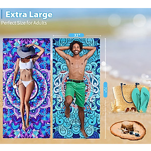 Qinqinamu 2 Pack Microfiber Oversized Lightweight Beach Towel 71"x32" Extra Thin Large Sand Free Towels Travel Swim Pool Yoga Gym for Adults Women Men Beach Essentials Accessories Vacation Gift