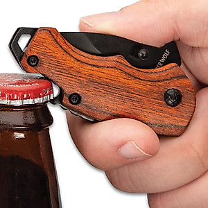 TIMBER WOLF Money Clip Pocket Knife - Stainless Steel Blade, Non-Reflective Finish, Pakkawood Handle Scales, Assisted Opening, Thumb Stud, Lanyard Hole, Must Have Everyday Carry - 2 1/2" Closed Length