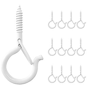 BEHENO 12 PCS Ceiling Hooks for Hanging Plants, Q Hanger Screw Hooks for Outdoor String Lights Wind Chimes, Cup Hooks with Safety Buckle, 2.2 Inches
