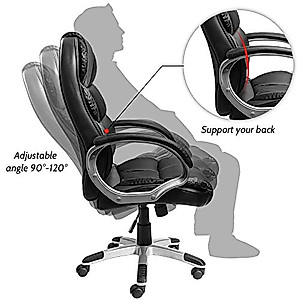 Furmax Leather High Back Office Chair Ergonomic Executive Office Chair Swivel Computer Desk Chair Lumbar Support Soft Cushioned Padded Arms (Black)