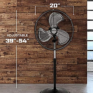 Hurricane Stand Fan - 20 Inch, Pro Series, High Velocity, Heavy Duty Metal For Industrial, Commercial, Residential, & Greenhouse Use - ETL Listed, Black