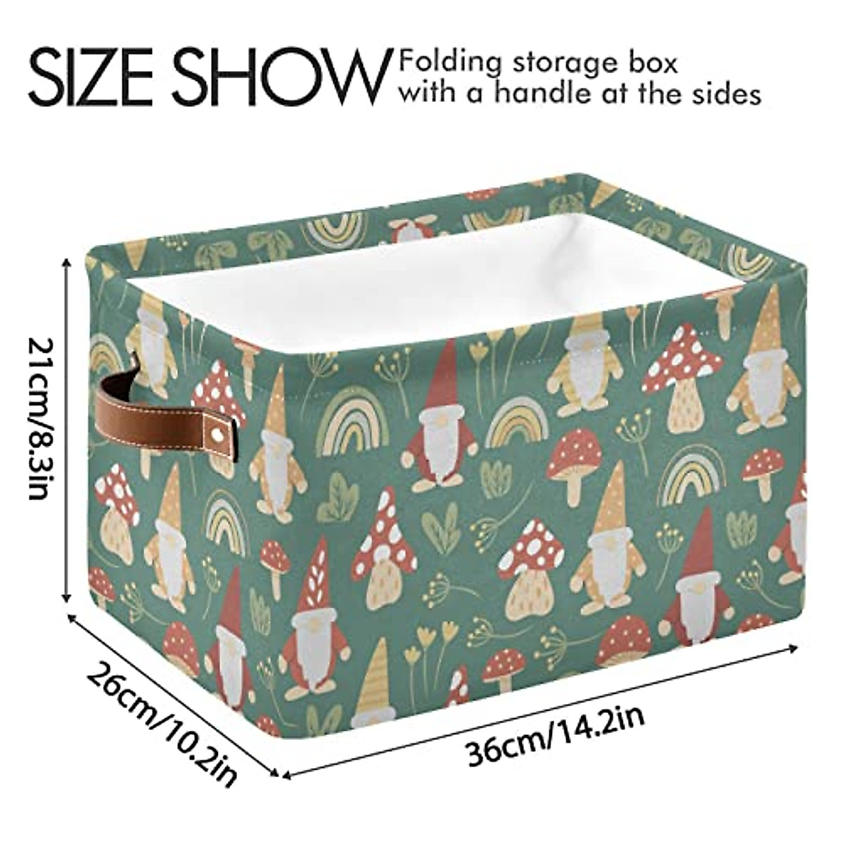 Kigai Mushroom Gnomes Storage Basket with Handles Collapsible Storage Bins Canvas Fabric Storage Organizer for Shelves Closet Bedroom Living Room 2Pack