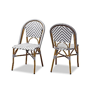 Baxton Studio Celie Classic French Indoor and Outdoor Grey and White Bamboo Style Stackable Bistro Dining Chair Set of 2