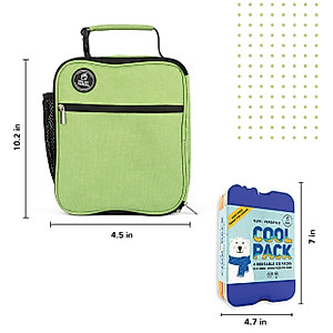 Healthy Packers Colored Slim Long Lasting Ice Packs and Insulated Lunch Bag (Green)
