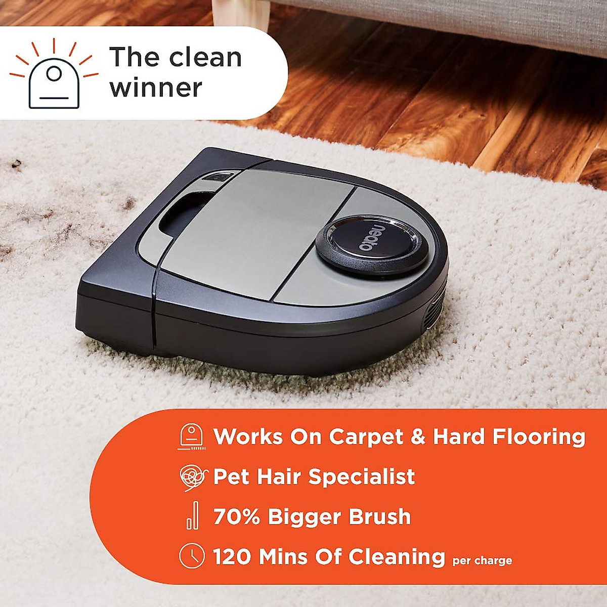 Neato Robotics Botvac D7 Connected Robot Vacuum - Laser Navigation, Wi-Fi Connectivity, Ideal for Corners, Pet Hair, Carpets & Hard Floors