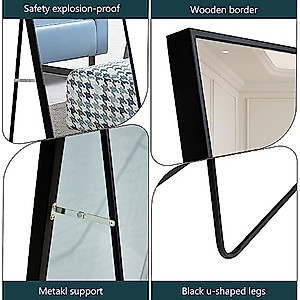 WIIS' IDEA 58"x15"Full Length Mirror,Durable Solid Wood Frame,Explosion-Proof Film,High-Definition Full Body Mirror,Standing/Leaning/Hanging Long Mirror for Bedroom,Bathroom,Living Room(Black)