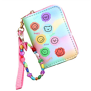 AACKS Smile Coin Purse Happy Face Wallet Girls Small Wallet Happy Kids Wallet with Charm Mini Coin Pouches with Strap Preppy Wallet Aesthetic Wallet Y2K for Women