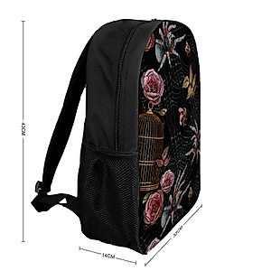 MoBlinko Retro Spider Roses 17 Inch Laptop Backpack Halloween Gothic Cage Adult Shoulder Travel Daypack Bookbag for College Travel Work And Hiking