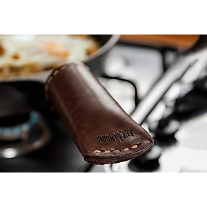 Alta Andina Leather Skillet Handle Cover | Hand Stitched, Vegetable Tanned Leather Hot Handle Holder for Cast Iron Skillets & Cookware (Brown – Café)