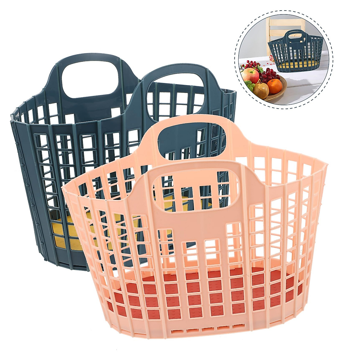 Angoily 2pcs Plastic Toiletries Basket Portable Shower Basket Shopping Tote Bags Outdoor Picnic Storage Basket with Handles for Home Kitchen Bathroom Pink Blue