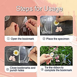 60 Pcs Transparent Dried Flower Bookmarks with Grosgrain Ribbon, DIY Clear Glassware Bottle Shape Stickers Beautiful Herbarium Floral Page Bookmark Craft