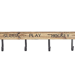 Deco 79 Wood Hockey Stick 6 Hangers Wall Hook, 40" x 2" x 11", Brown