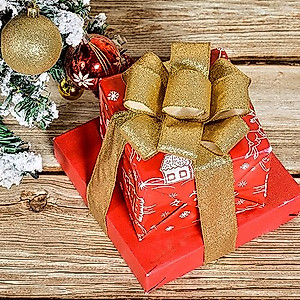 YAMA Glitter Wired Ribbon, Red, 1-1/2 inch x 20 Yards, for Christmas, Gift Wrapping, Wreath, Crafts, Bow Making and Party Decoration