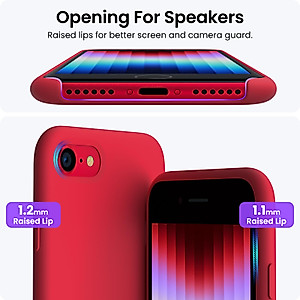 ORNARTO Designed for iPhone SE Case 3rd/2nd Gen/2022/2020, for iPhone 7/8 Case, Liquid Silicone Case with Open Bottom, Soft Gel Rubber Case Cover for iPhone SE 4.7 inch - Red